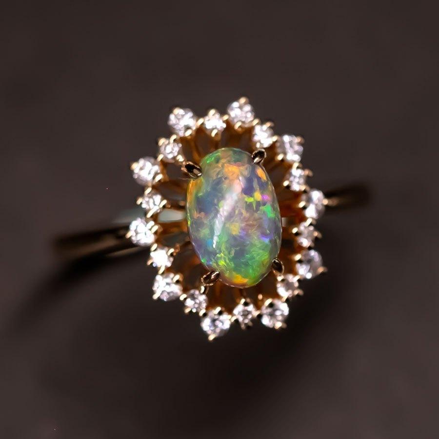 Customizable Stunning Colors Halo Diamond Semi-Black Opal Engagement ...