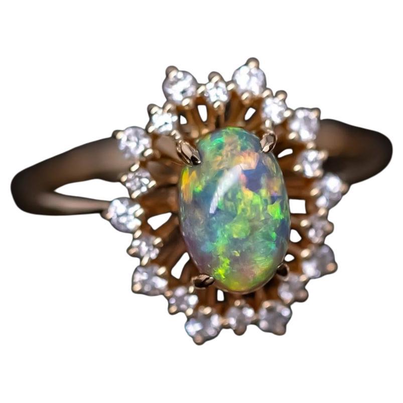 Customizable Stunning Colors Halo Diamond Semi-Black Opal Engagement ...