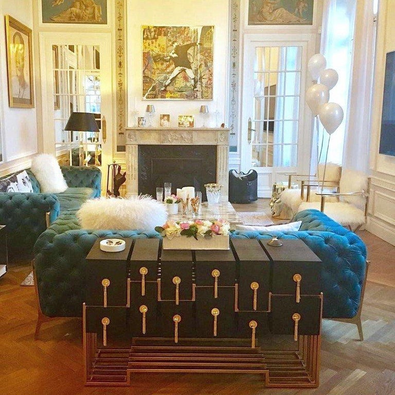 Stunning Console, Multiple Drawers, Oak Veneer Top, Brass legs For Sale ...