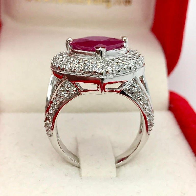 Stunning Ct 3, 74 of Burma Ruby and Diamonds on Ring For Sale at 1stDibs