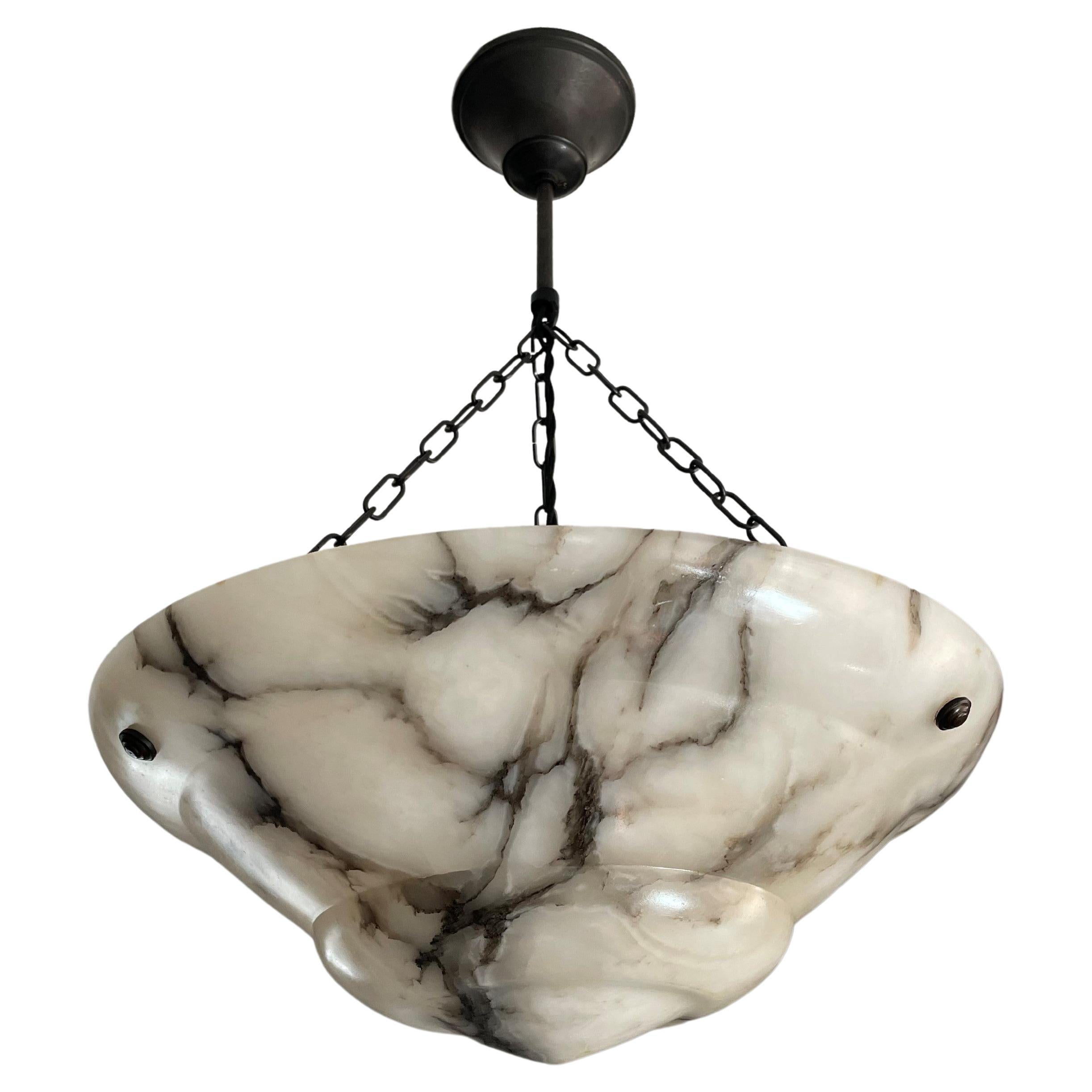 Extra Large and Stunning Design Antique White, Black Alabaster Pendant ...