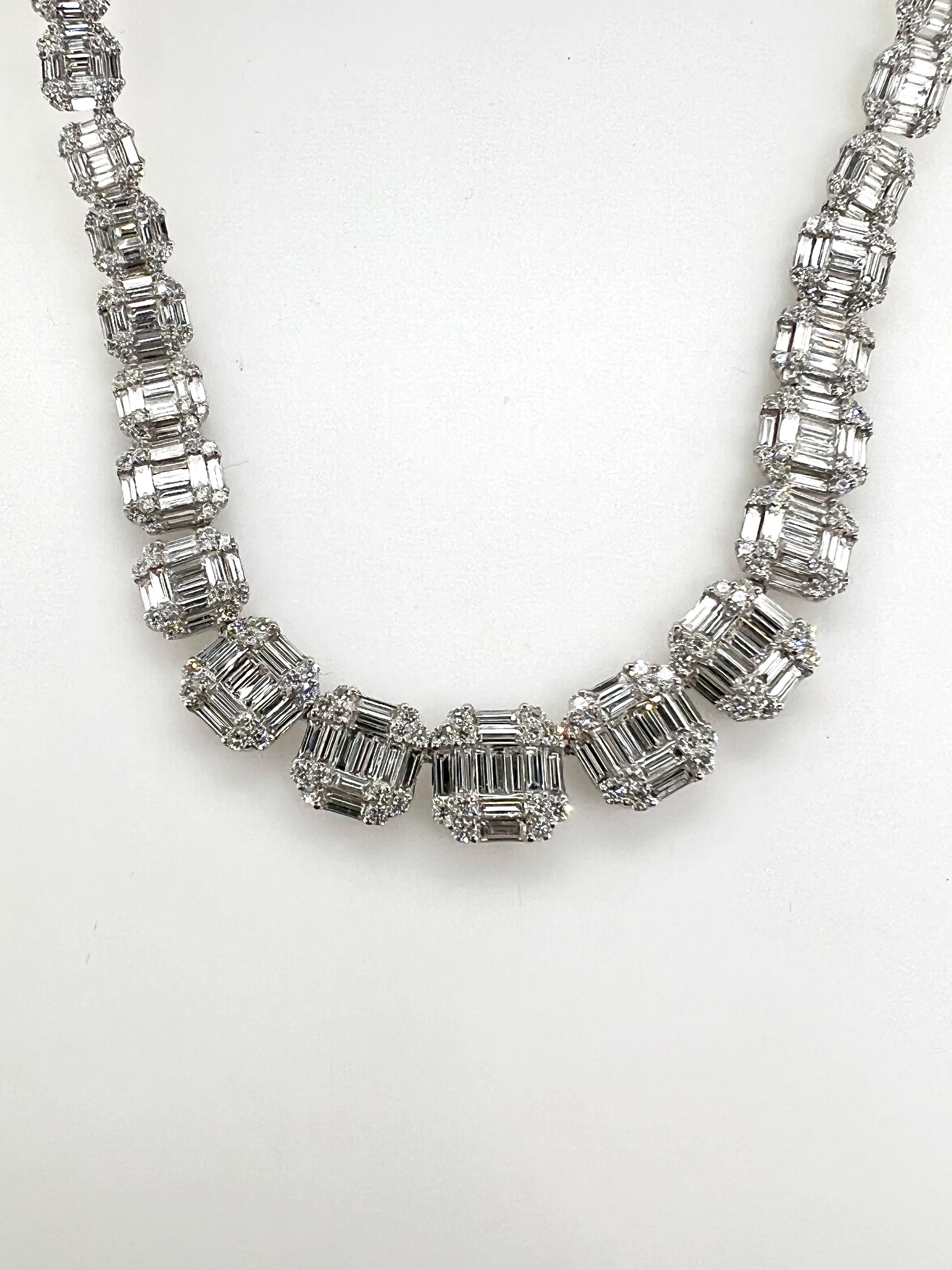 Stunning Diamond Baguette Necklace in 18k White Gold at 1stDibs