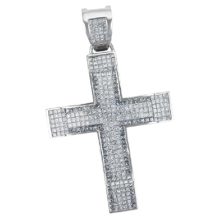 Stunning Diamond Cross pendant in 14k white gold. Approx 8 carats. For ...