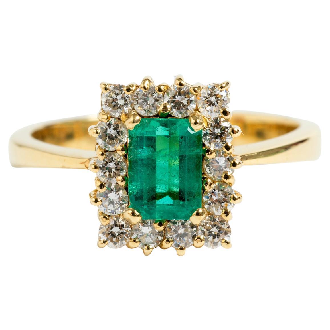 Stirking 18 Carat Yellow Gold Emerald and Diamond Abstract Pendant For ...