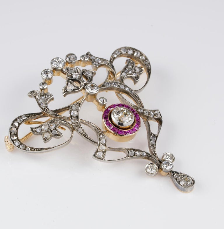 Stunning Diamond Natural Ruby Brooch Pendant Necklace For Sale at 1stDibs
