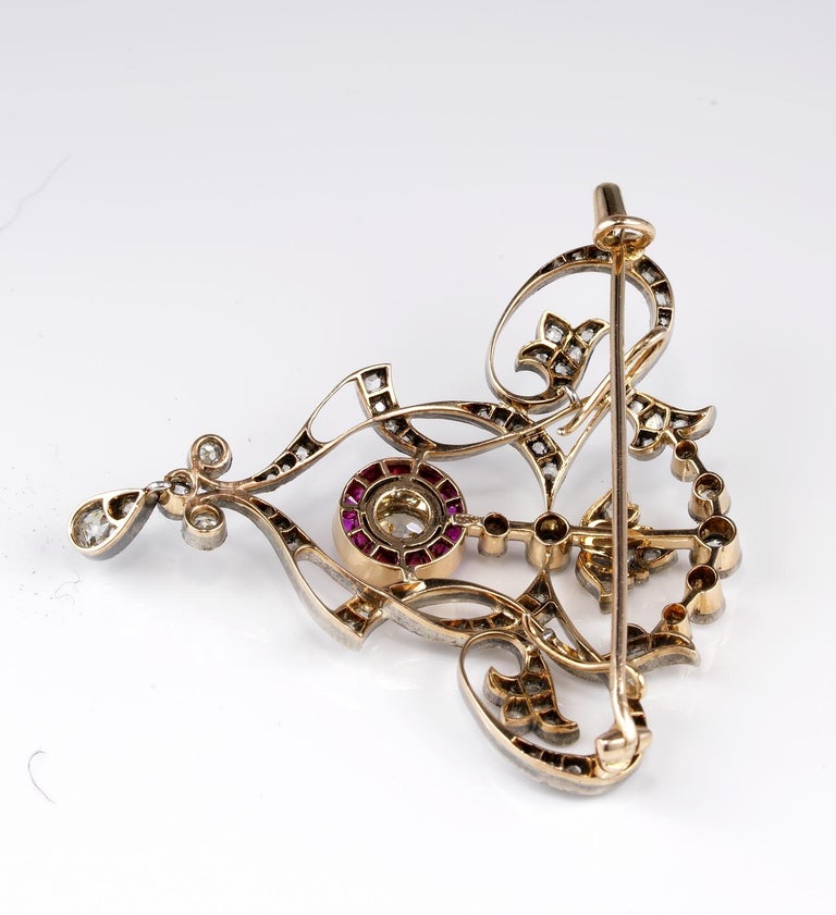 Stunning Diamond Natural Ruby Brooch Pendant Necklace For Sale at 1stDibs