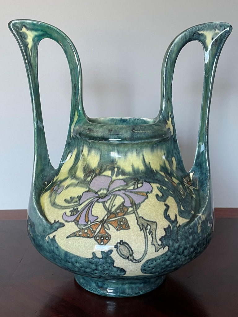 Stunning Dutch Arts and Crafts Hand Painted W. Butterflies Vase by J ...