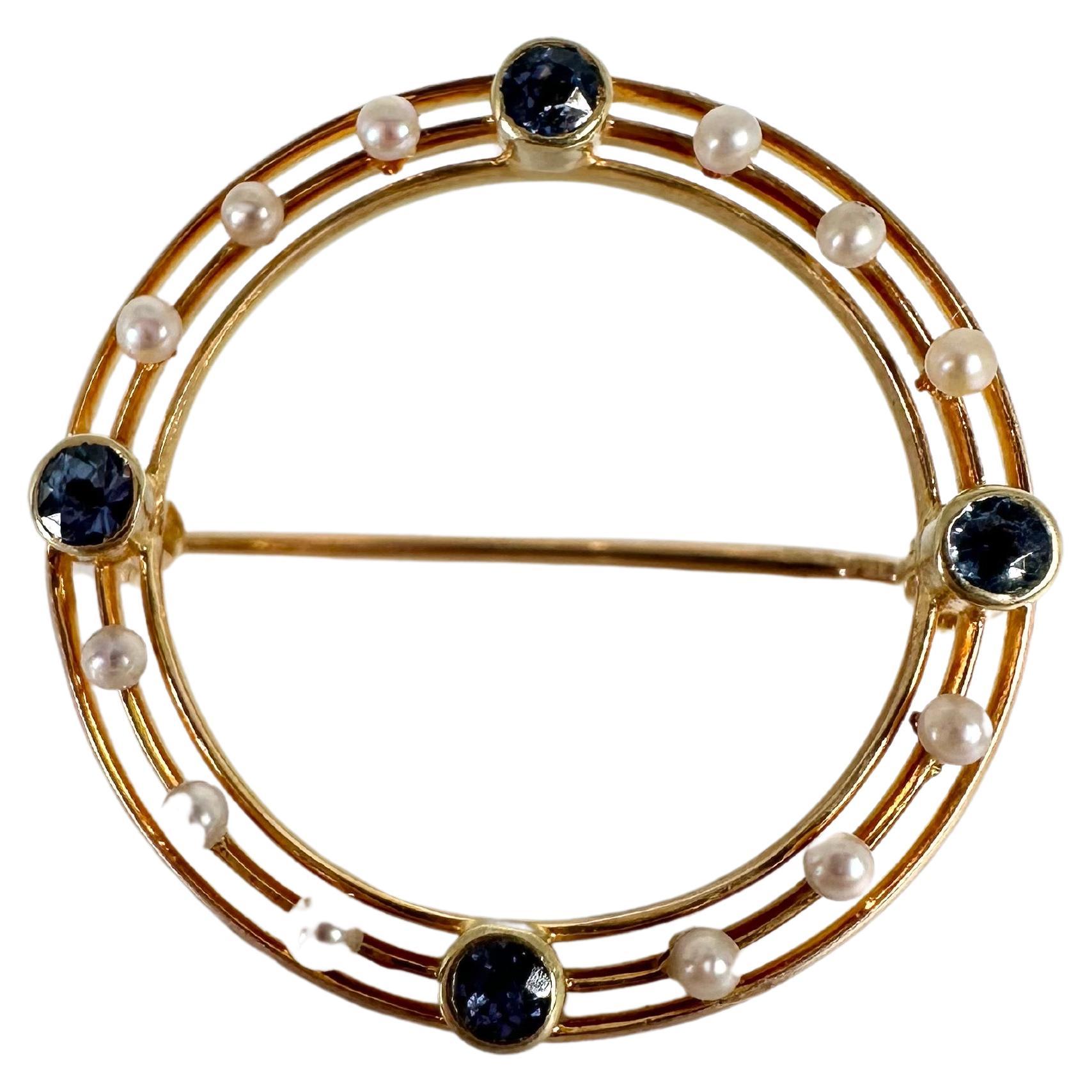 Stunning Edwardian pin 14KT yellow gold For Sale at 1stDibs