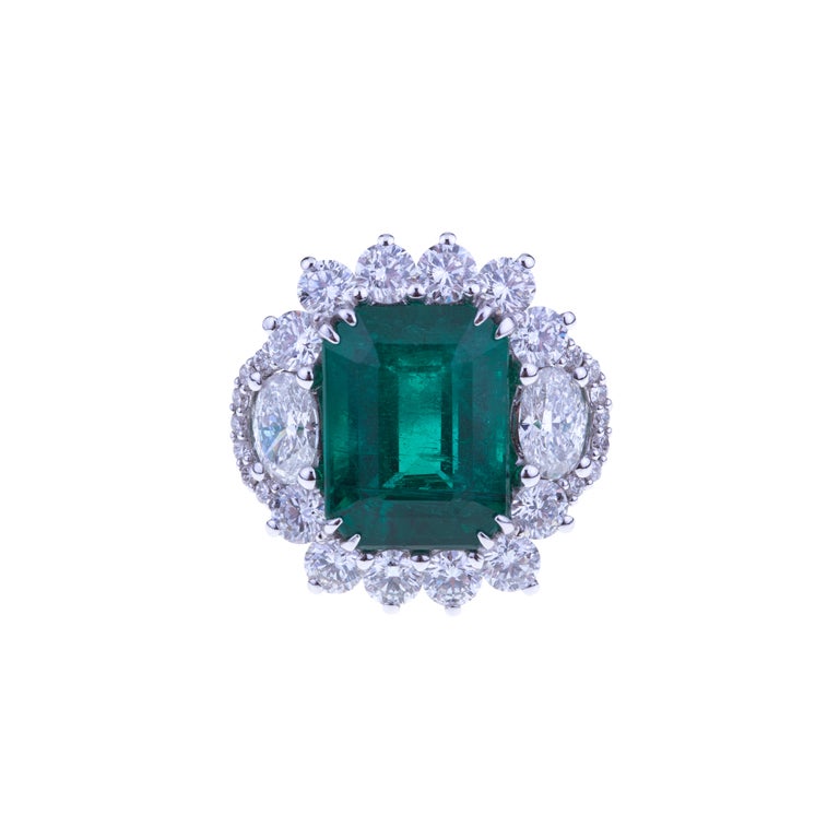 Stunning Emerald Ring Ct. 7.41 with Diamonds, Unique Stone with ...