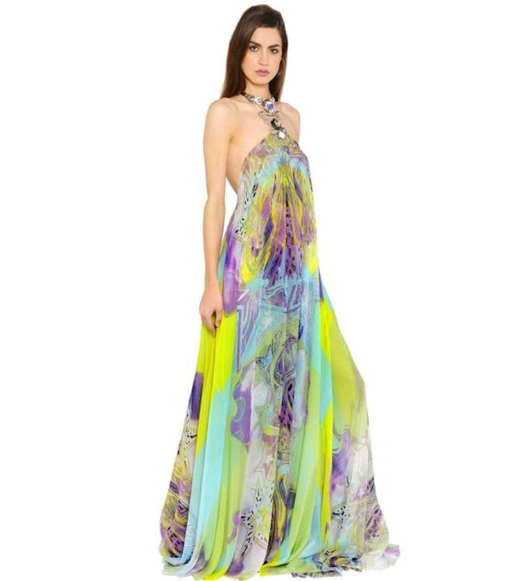 NEW Emilio Pucci Signature Print Embellished Neckholder Maxi Dress Gown ...