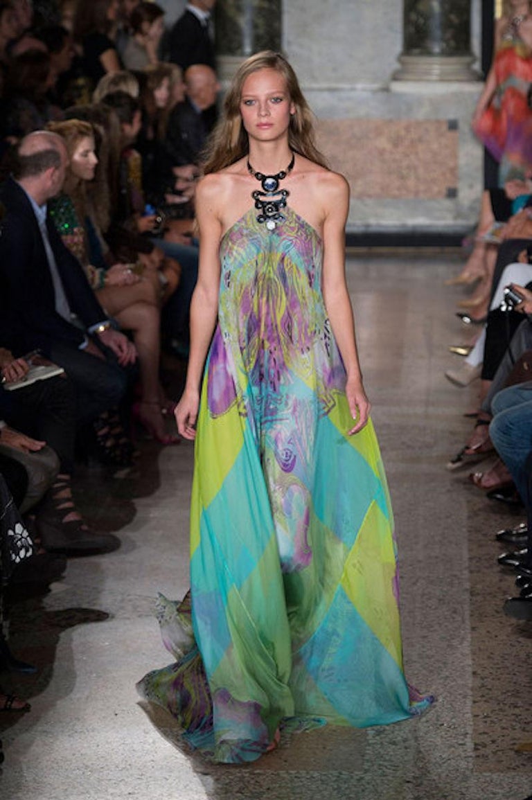 NEW Emilio Pucci Signature Print Embellished Neckholder Maxi Dress Gown ...