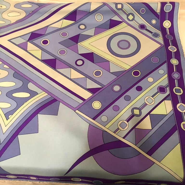 Stunning Emilio Pucci Silk Scarf with Geometric Pattern in Blues and ...