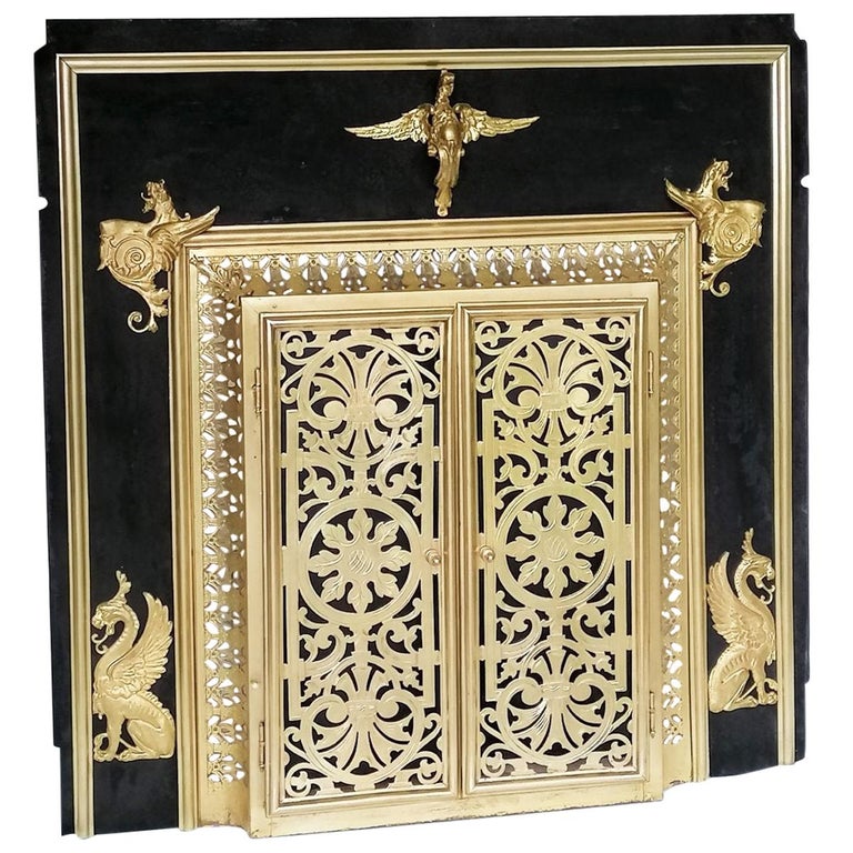 Stunning Empire Fireplace in Gilt Bronze and Brass, France, 19th ...