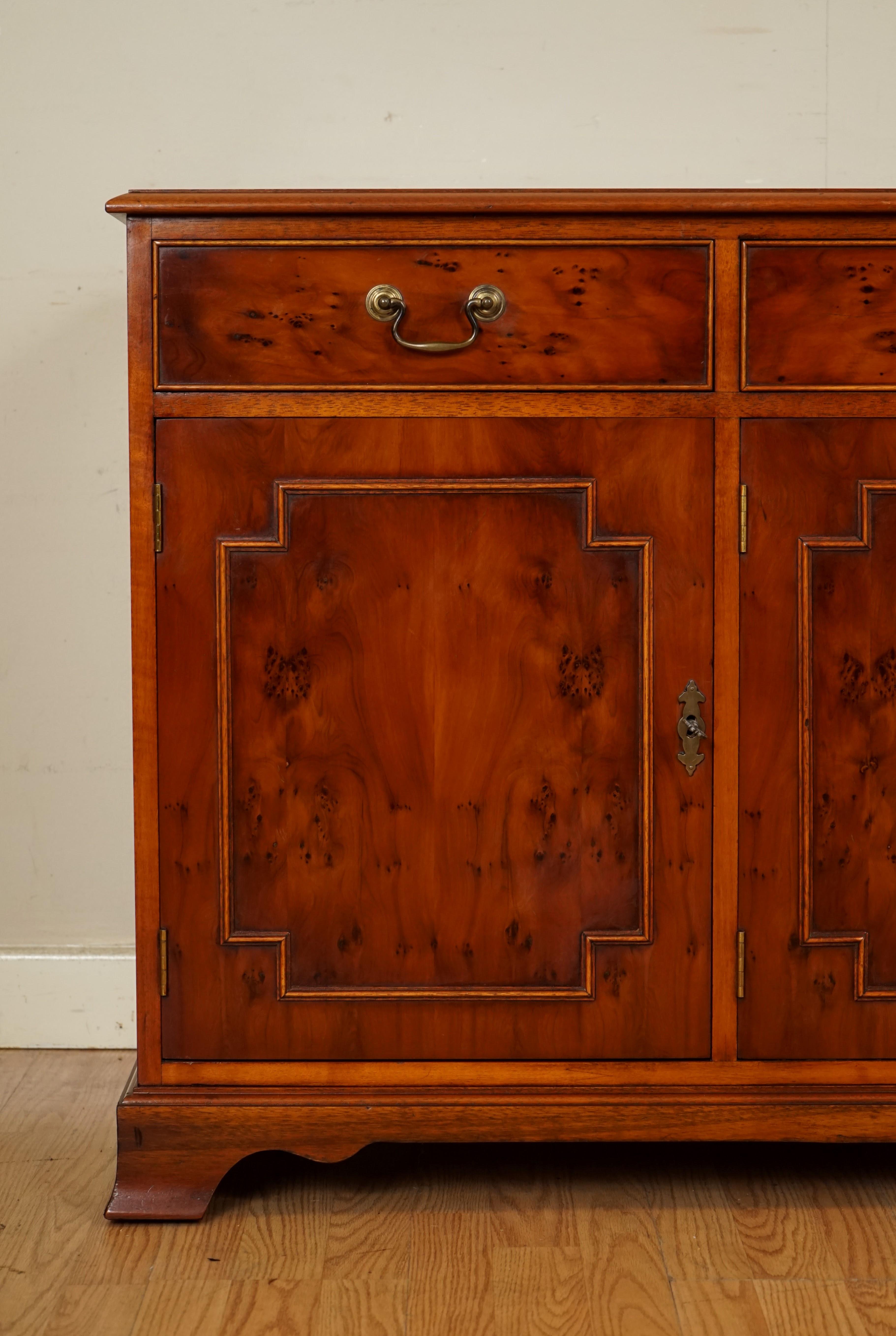 Stunning English Burr Yew Wood Triple Drawer Sideboard Cupboard Made by ...