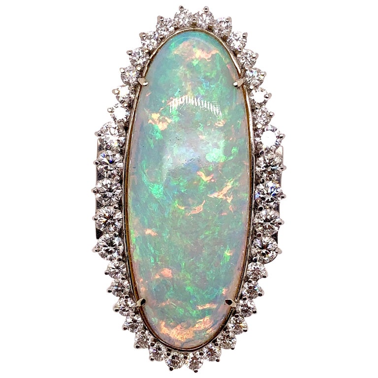 Stunning Ethiopian Opal Diamond Cocktail Pointer Finger Ring in 18 ...