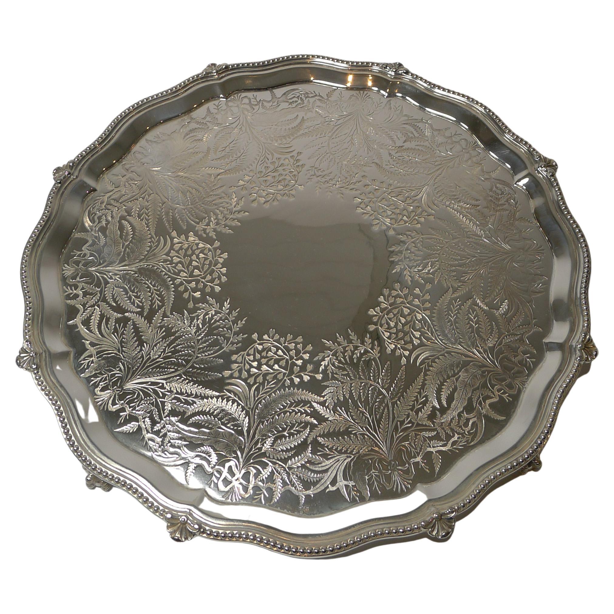 Stunning Fern Engraved Silver Plated Cocktail / Drinks Tray, C.1890 at ...