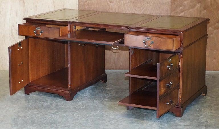 Stunning Flamed Hardwood Green Leather Desk for Hiding a Computer Work ...