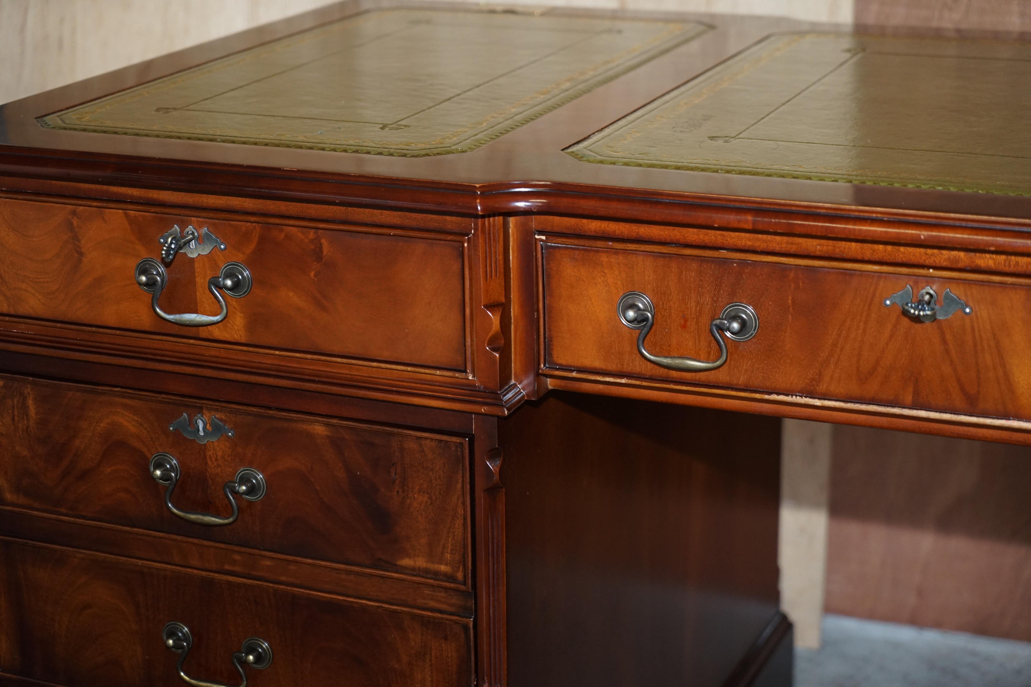 Stunning Flamed Hardwood Green Leather Desk for Hiding a Computer Work ...