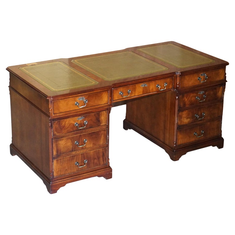 Stunning Flamed Hardwood Green Leather Desk for Hiding a Computer Work ...