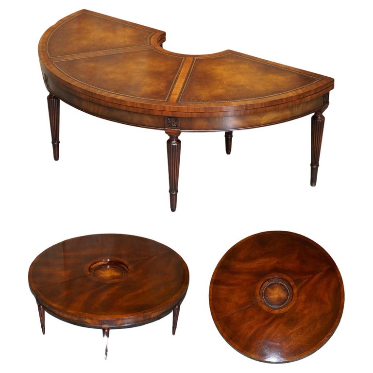 Stunning Flamed Hardwood Hand Dyed Brown Leather Extending Coffee Table ...