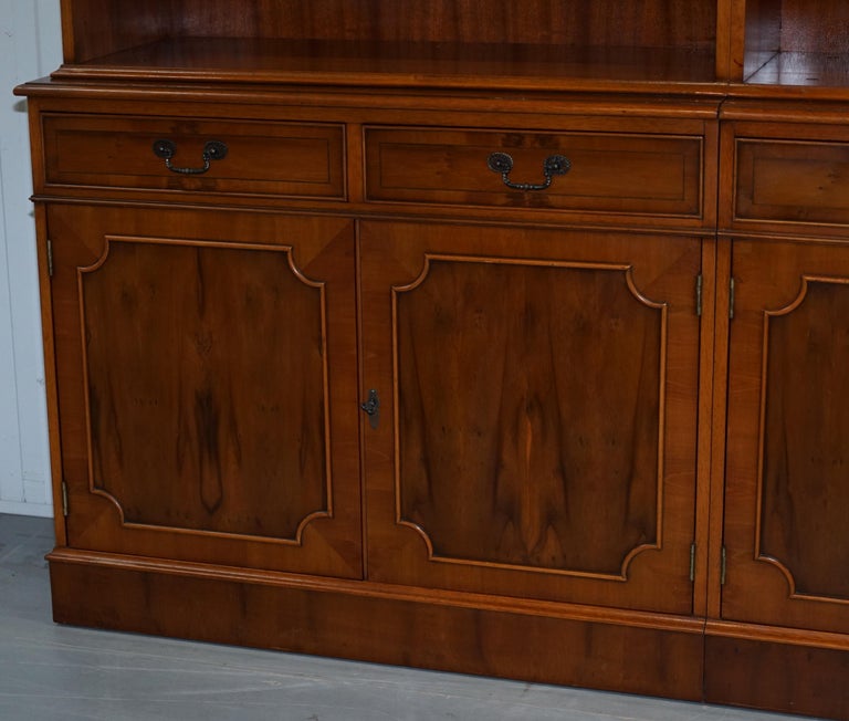 Stunning FLAMED YEW WOOD BRADLEY ENGLAND TRIPLE BANK LiBRARY BOOKCASE CUPBOARD at 1stDibs