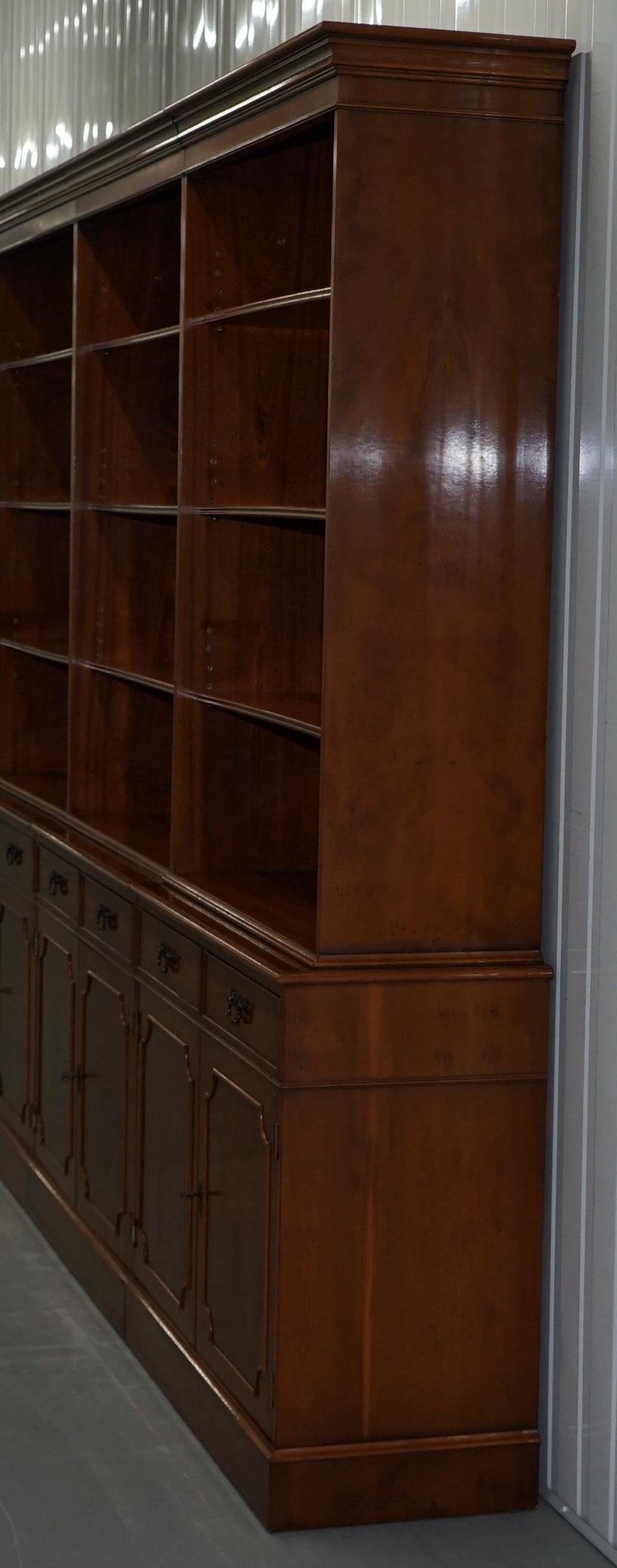 Stunning FLAMED YEW WOOD BRADLEY ENGLAND TRIPLE BANK LiBRARY BOOKCASE ...