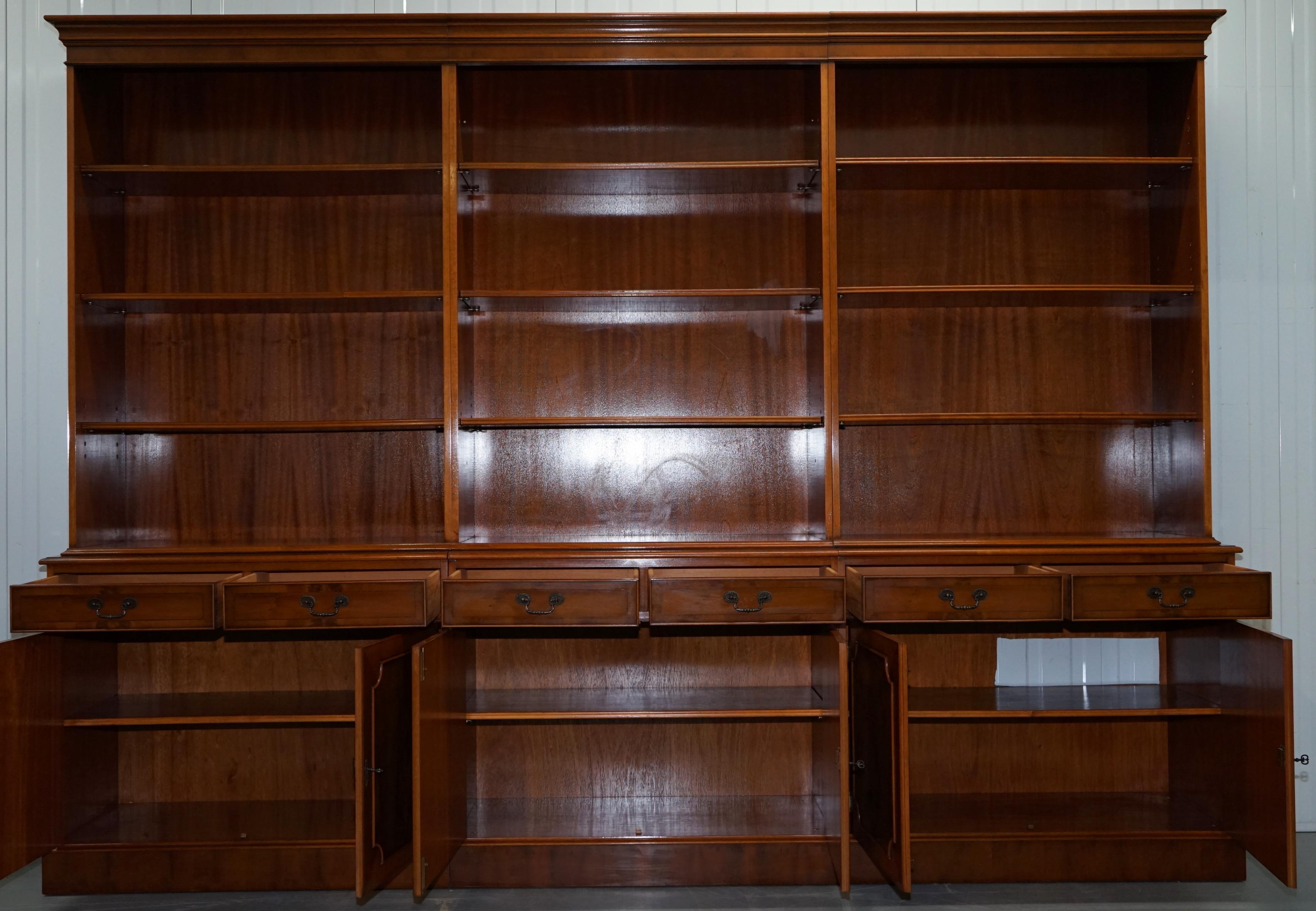 Stunning FLAMED YEW WOOD BRADLEY ENGLAND TRIPLE BANK LiBRARY BOOKCASE ...