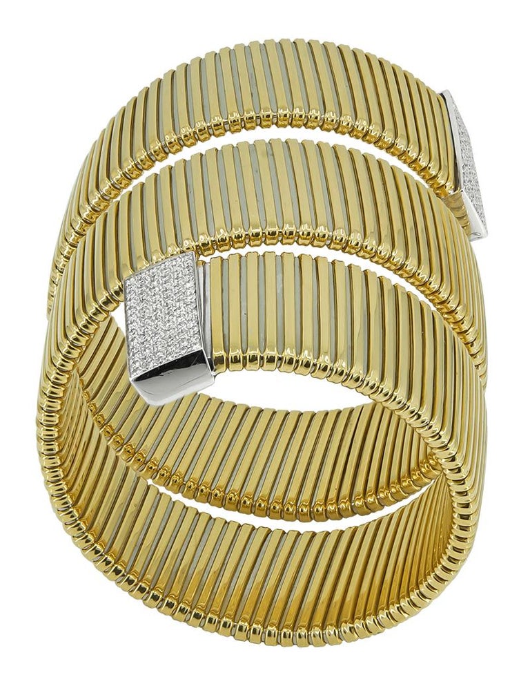 Tubogas Wrap-Around Gold Platinum Diamond Bracelet at 1stDibs | gold ...