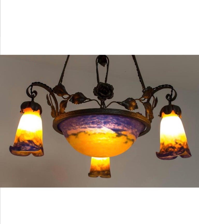 Stunning French Art Nouveau Chandelier Glass by Muller Frères Luneville ...