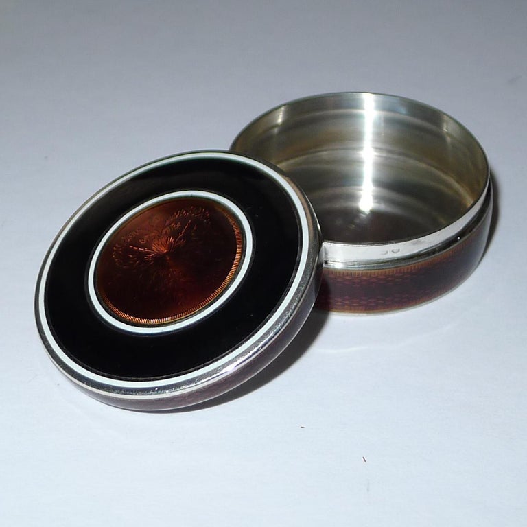 Stunning French Silver and Guilloche Enamel Pill Box For Sale at 1stDibs