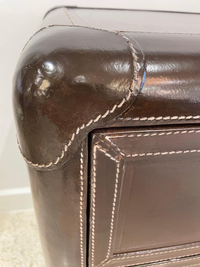 Stunning French Stitched Leather Clad 3-Drawer Cabinet For Sale at 1stDibs