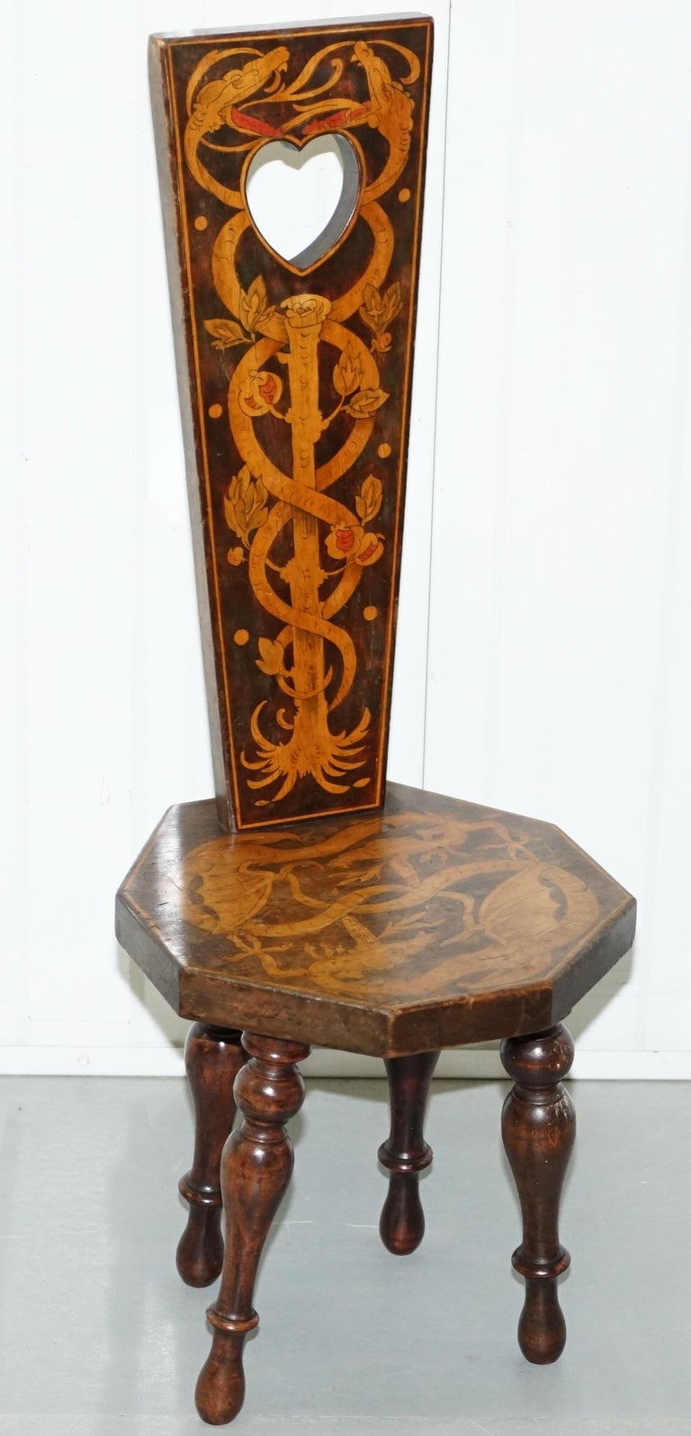 Stunning Fruitwood Antique Victorian Dragon Hand-Painted Spinning ...
