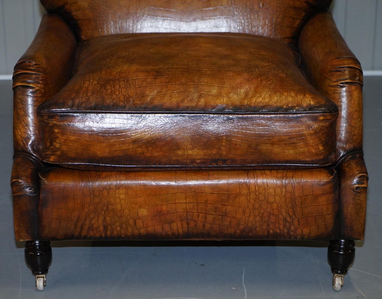 Stunning Restored Crocodile Alligator Patina Brown Leather Howard Club ...