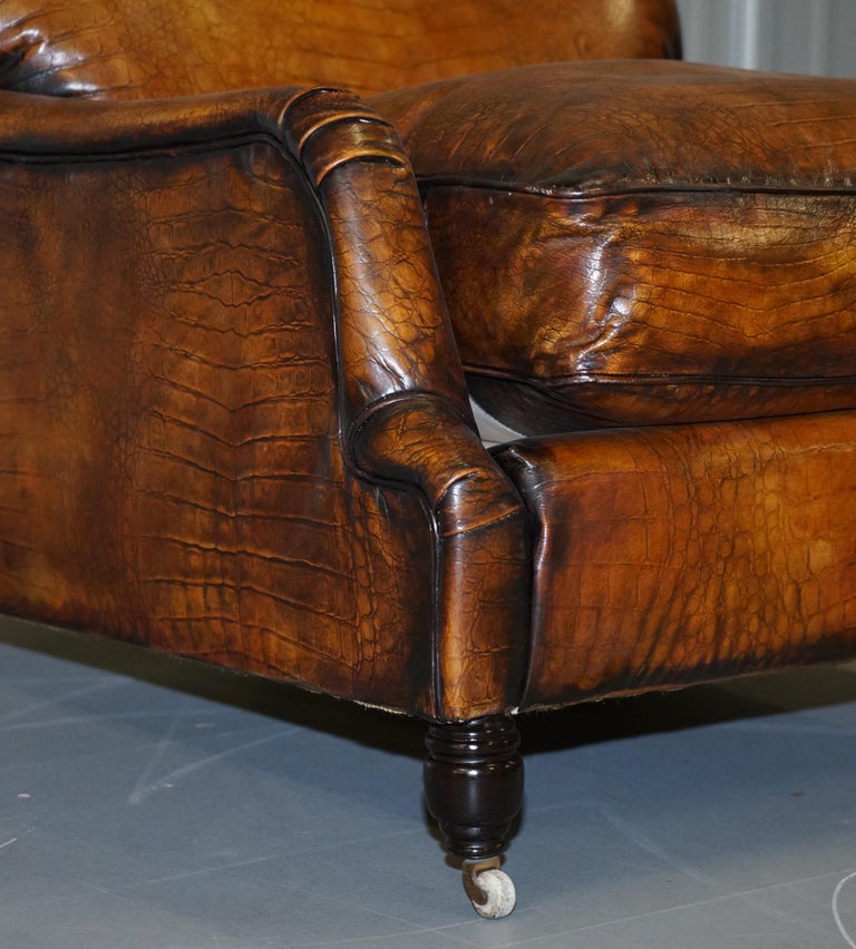 Stunning Restored Crocodile Alligator Patina Brown Leather Howard Club ...
