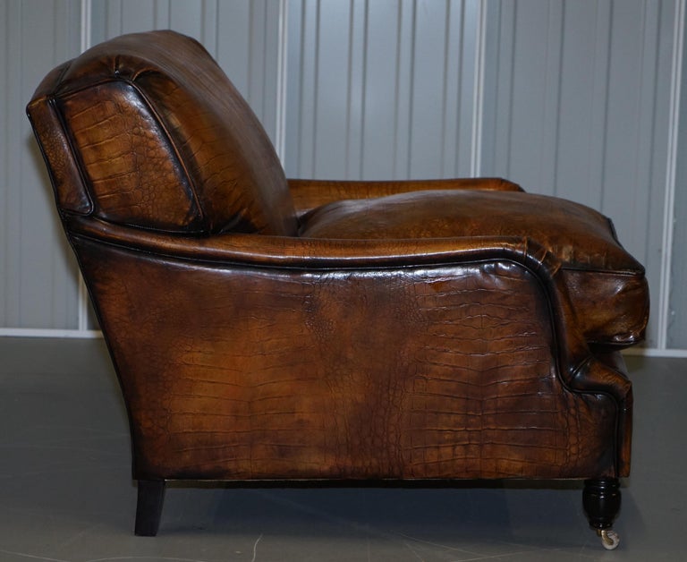 Stunning Restored Crocodile Alligator Patina Brown Leather Howard Club ...