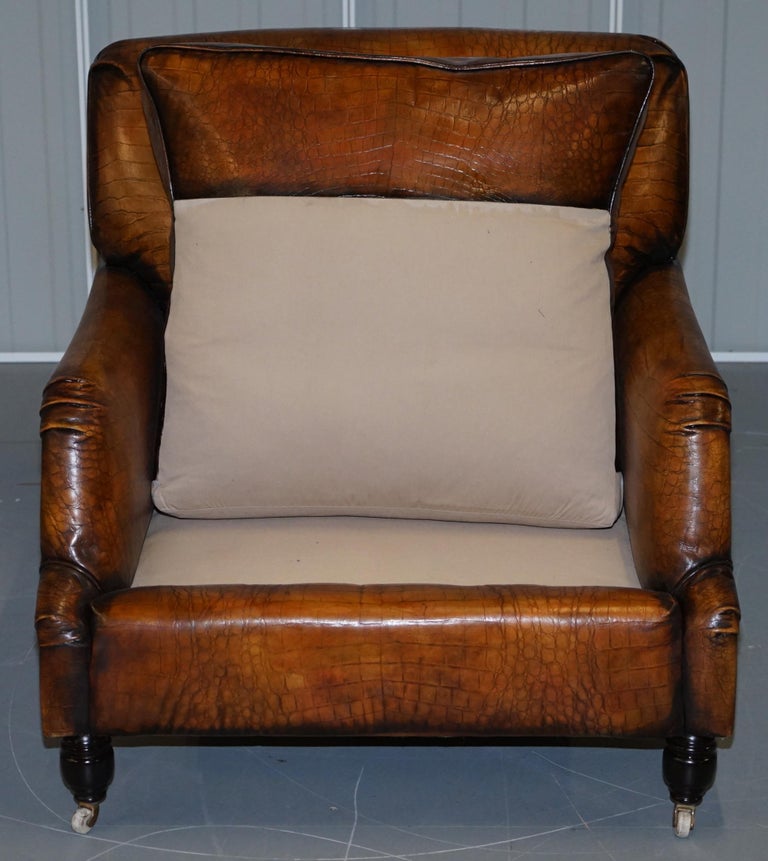 Stunning Restored Crocodile Alligator Patina Brown Leather Howard Club ...