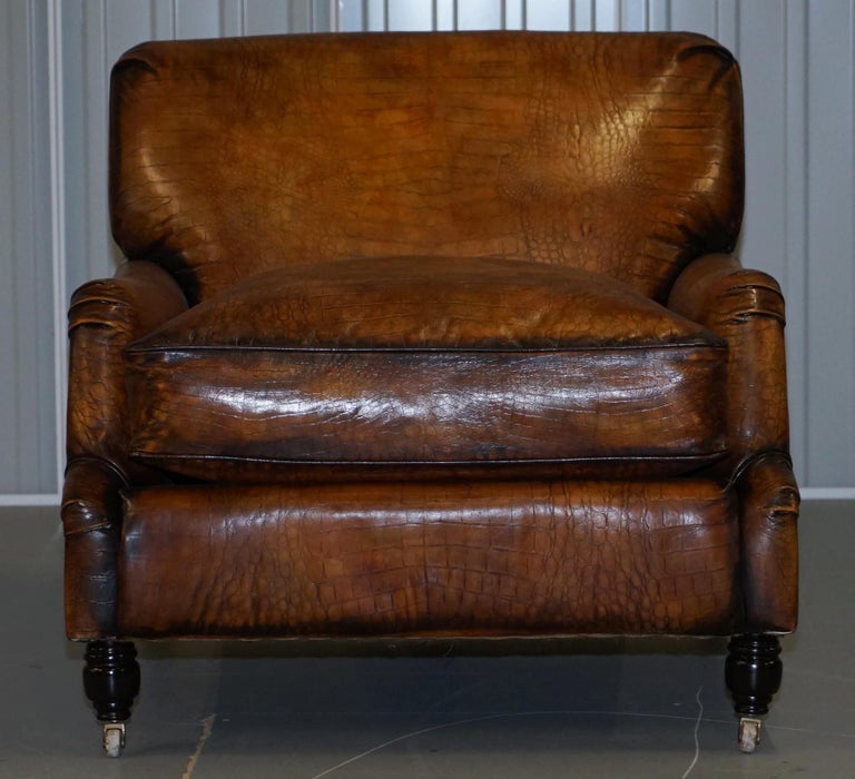 Stunning Restored Crocodile Alligator Patina Brown Leather Howard Club ...