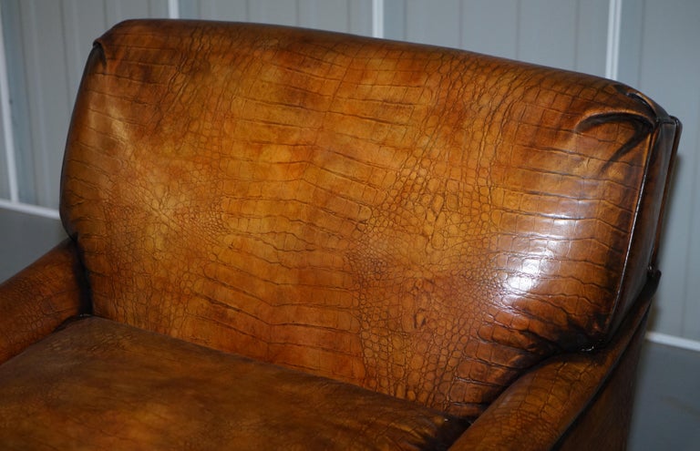 Stunning Restored Crocodile Alligator Patina Brown Leather Howard Club ...