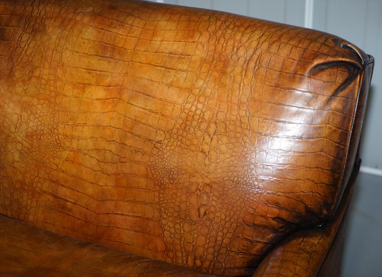 Stunning Restored Crocodile Alligator Patina Brown Leather Howard Club ...