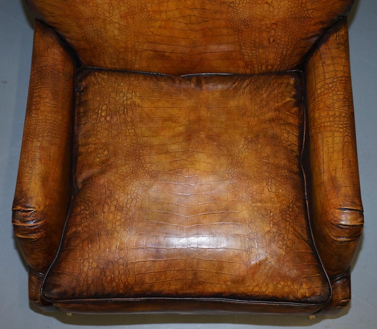 Stunning Restored Crocodile Alligator Patina Brown Leather Howard Club ...