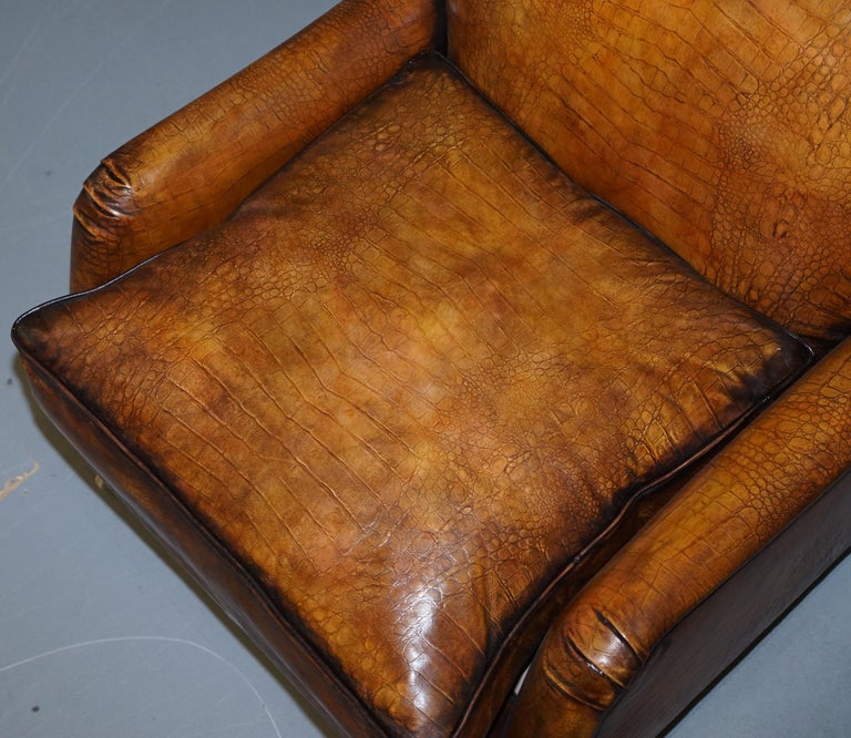 Stunning Restored Crocodile Alligator Patina Brown Leather Howard Club ...