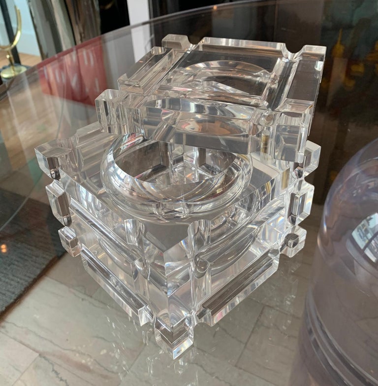 Stunning Geometric Style Ice Bucket in Lucite with a Swivel Lid at 1stDibs