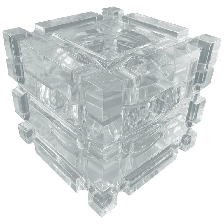 Stunning Geometric Style Ice Bucket in Lucite with a Swivel Lid at 1stDibs
