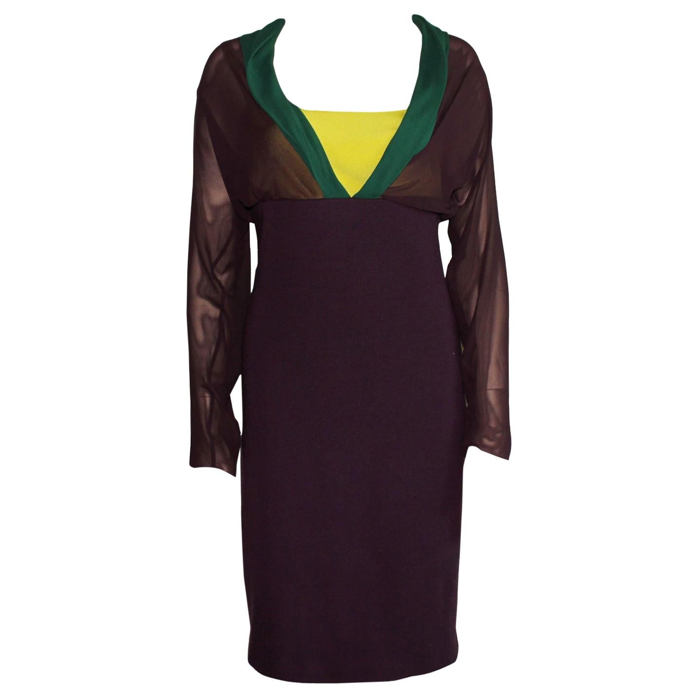 Gianni Versace Couture Green Flower Daisy Fishtail Back Chiffon Dress ...