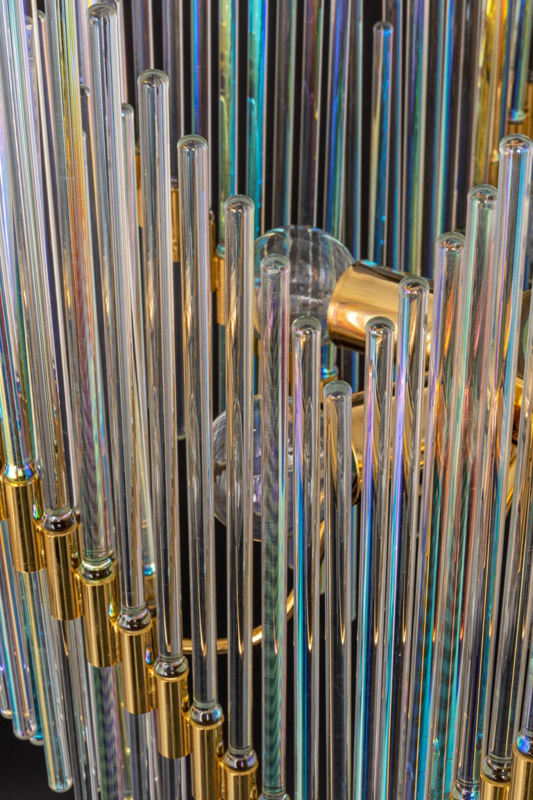 Stunning Gilt Brass and Crystal Glass Rods Chandelier by Palwa, Germany ...