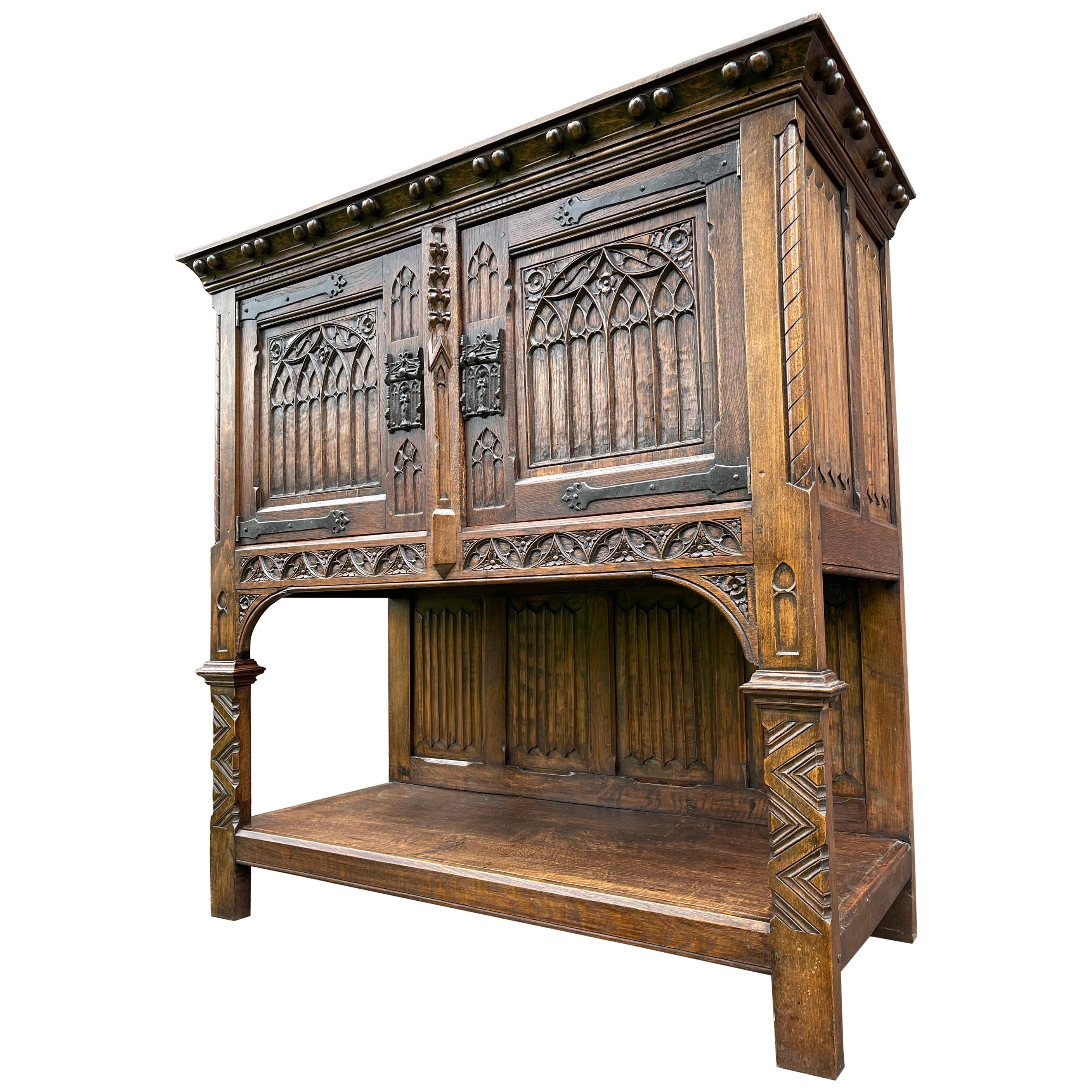 French Antique Gothic Revival Cabinet / Small Credenza 1920 Knights ...