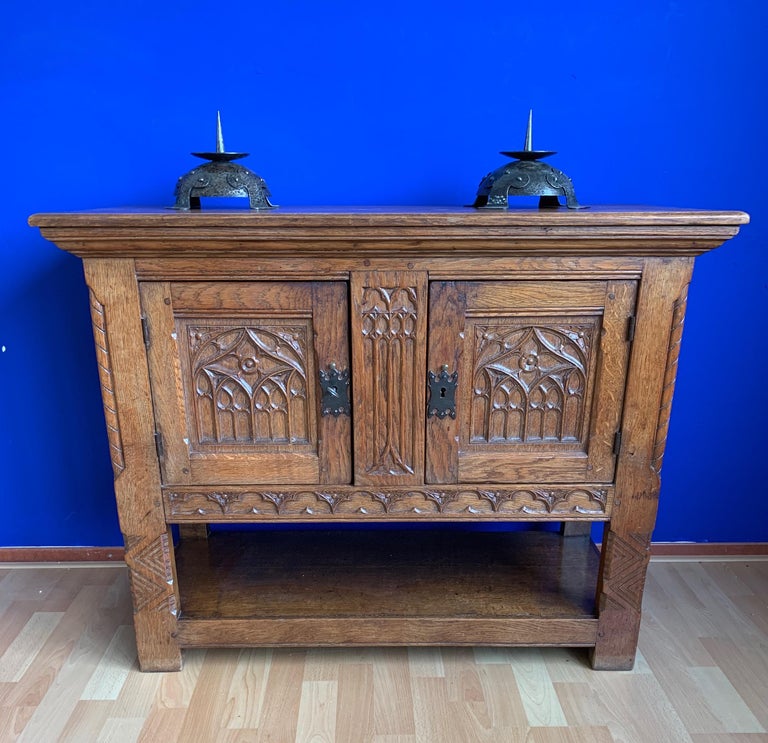 Stunning Gothic Revival Sideboard/Small Credenza with Hand Carved ...