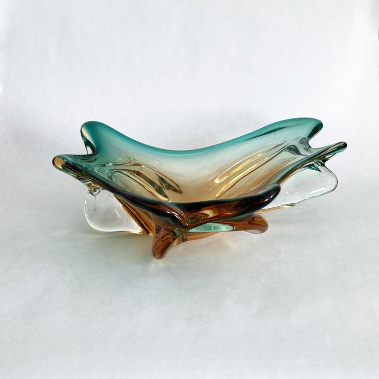 Stunning Green and Amber Abstract Murano Centerpiece Bowl For Sale at ...