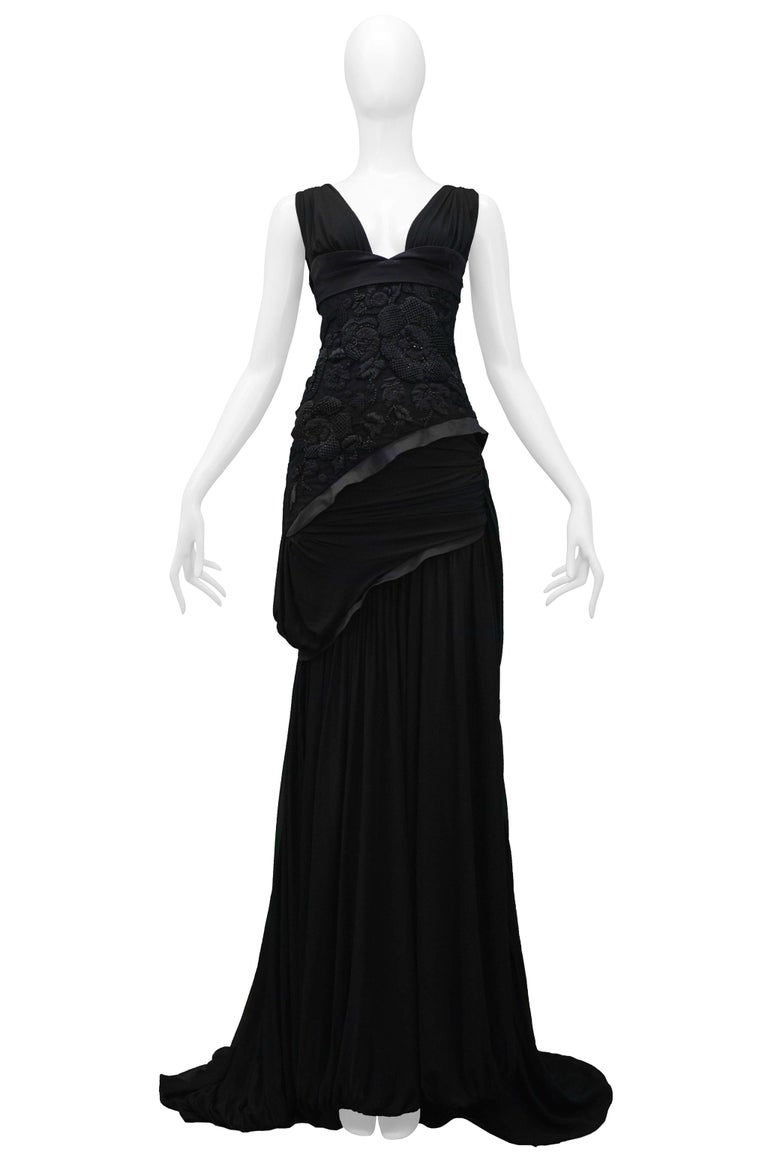 Stunning Gucci Black Floral Embroidered Cutout Evening Gown 2005 For ...