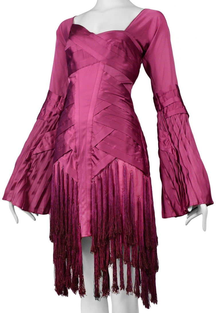 Stunning Gucci By Tom Ford Magenta Tassel Runway Dress 2004 For Sale at ...